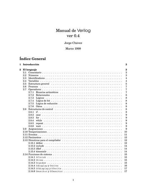 Verilog Espanol Manual De Verilog Ver 0 Marzo Jorge Ch ́avez 1 Introducci ́on Indice