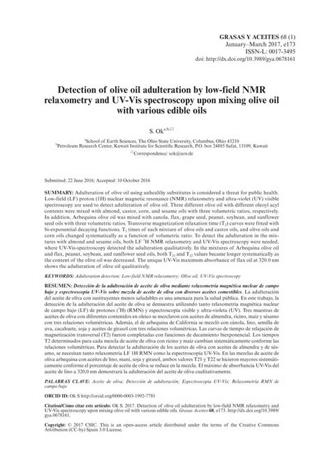 Pdf Detection Of Olive Oil Adulteration By Low Field Nmr Dokumen Tips