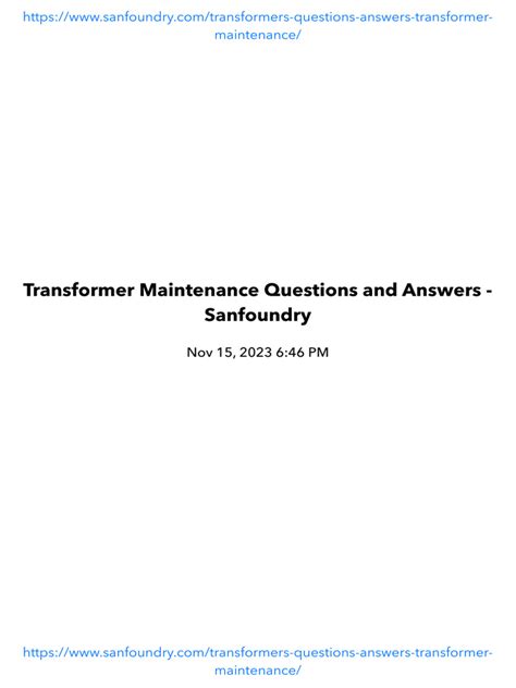 Transformer Maintenance Questions And Answers Sanfoundry Pdf