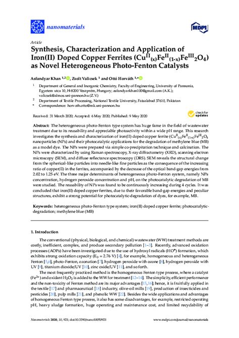 Pdf Synthesis Characterization And Application Of Ironii Doped