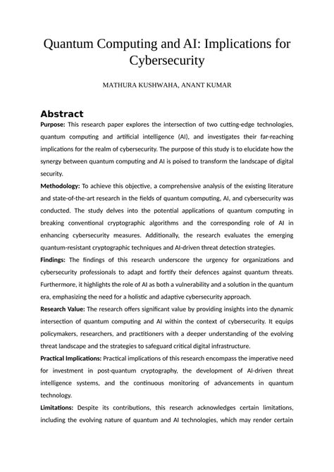 Pdf Quantum Computing And Ai Implications For Cybersecurity