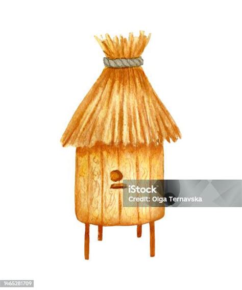 꿀벌 짚 지붕과 나무 벌집 흰색 배경에 격리된 벌집이 있는 수채화 그림 귀여운에 대한 스톡 벡터 아트 및 기타 이미지 귀여운 그리기 기록보관용 Istock