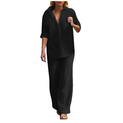 Ehqjnj Pant Suits For Women Business Womens Casual Pure Color Wide Leg