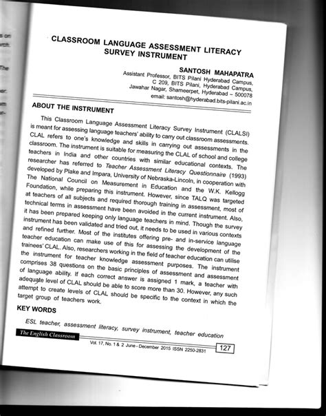 Pdf Classroom Language Assessment Literacy Survey Instrument