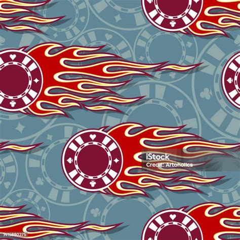 카지노 테마 포커 칩 아이콘과 부족 화재 불꽃 원활한 패턴 벡터 그래픽 벽지 섬유 직물 포장지 다운로드 가능한 디지털 파일 가능성에 대한 스톡 벡터 아트 및 기타 이미지