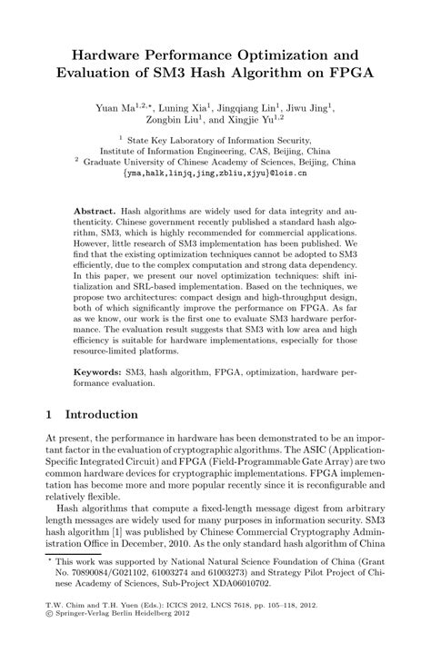 Pdf Hardware Performance Optimization And Evaluation Of Sm3 Hash