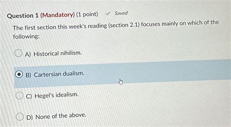 Solved Question 1 Mandatory 1 ﻿point ﻿savedthe First