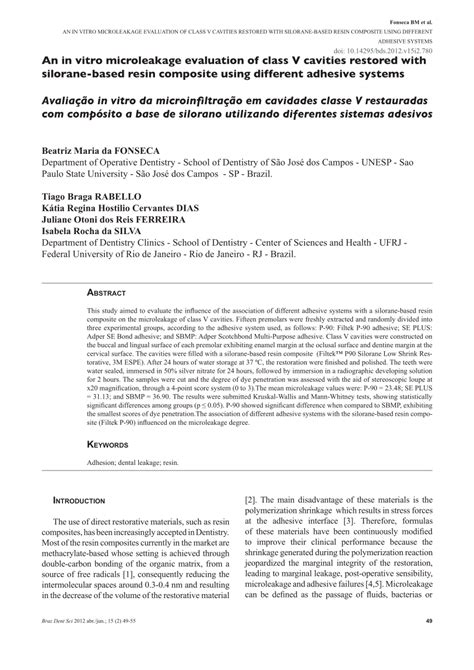 Pdf An In Vitro Evaluation Of Microleakage In Class V Cavities Restored With Silorane Based
