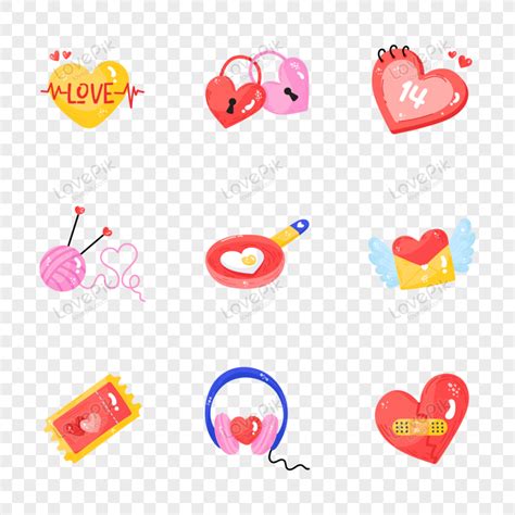 발렌타인 축하 행사 세트 손으로 그린 스티커 Png 일러스트 무료 다운로드 Lovepik