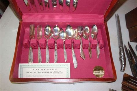 Wma Rogers Silverware And Case Knives Forks Spoons Knife Holder And Misc Utensils Barr