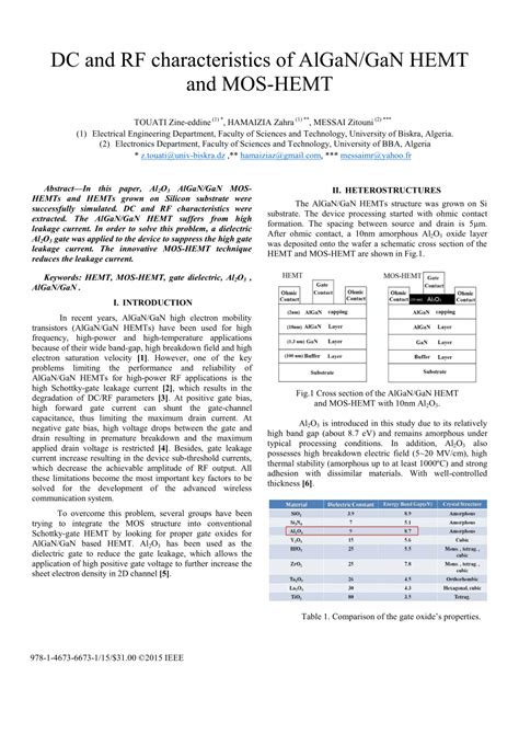 Pdf Dc And Rf Characteristics Of Algangan Hemt And Mos Hemt