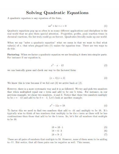 quadratic equation 8 examples how to solve pdf