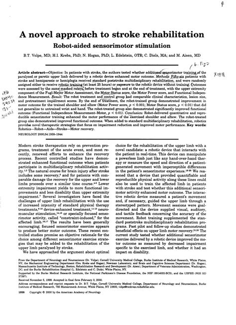 Pdf A Novel Approach To Stroke Rehabilitation Robot Aided