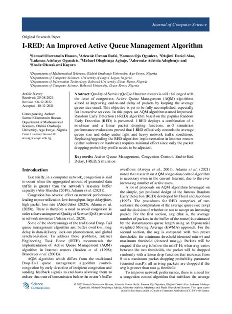 Pdf Ired An Improved Active Queue Management Algorithm