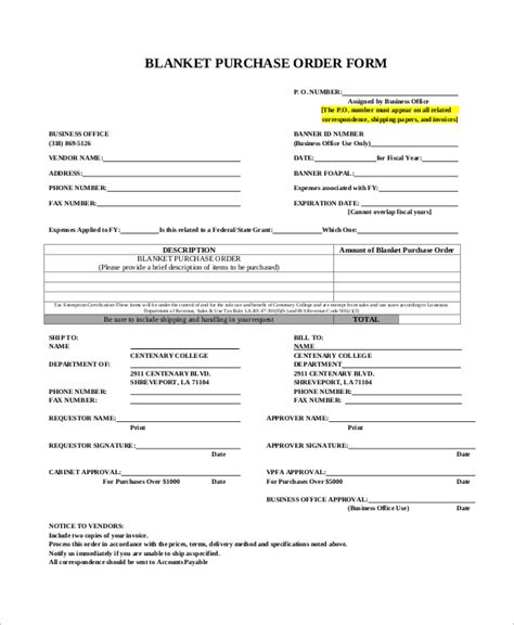Blanket Purchase Order Template
