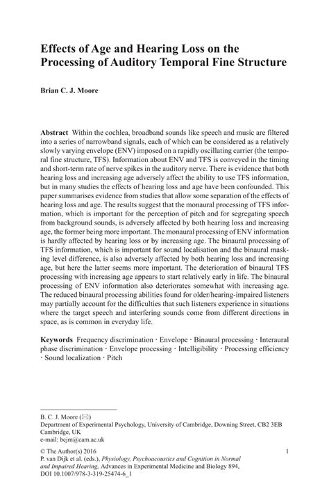Pdf Effects Of Age And Hearing Loss On The Processing Of Auditory Temporal Fine Structure