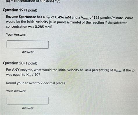 Solved St Concentration Of Substrate S Question 19 1