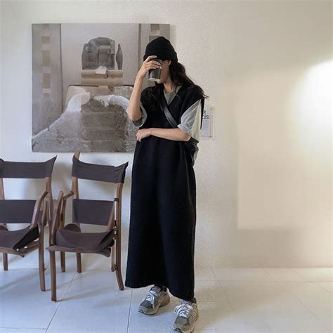 데이뮤즈 타임 니트 조끼 원피스 레이어드 롱원피스 위시버킷