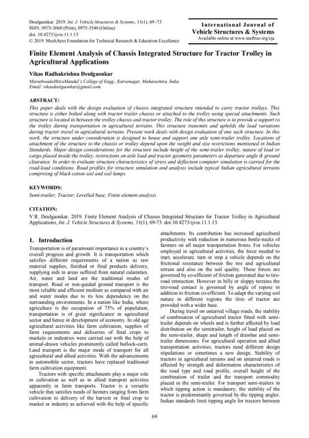 Finite Element Analysis Of Chassis Integrated Structure For Tractor Trolley In Agricultural