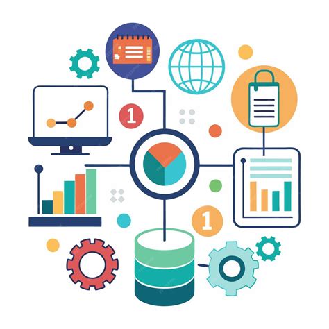 Colorful Infographic Of Data Analysis With Pie Charts And Bar Charts Connected By Gears