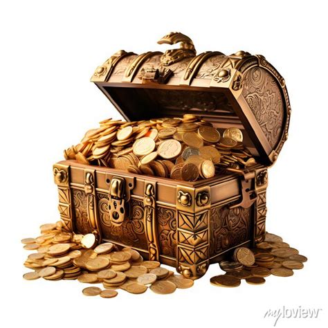 Treasure Box Filled With Gold Isolated On Transparent Background Wall Stickers Gem