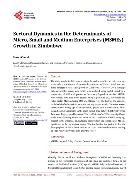 Pdf Sectoral Dynamics In The Determinants Of Micro Small And Medium Enterprises Msmes