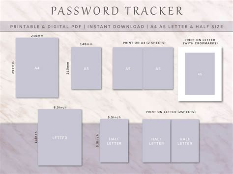 Keep Your Password List Printable Password Tracker Templte A A US Letter Half Password