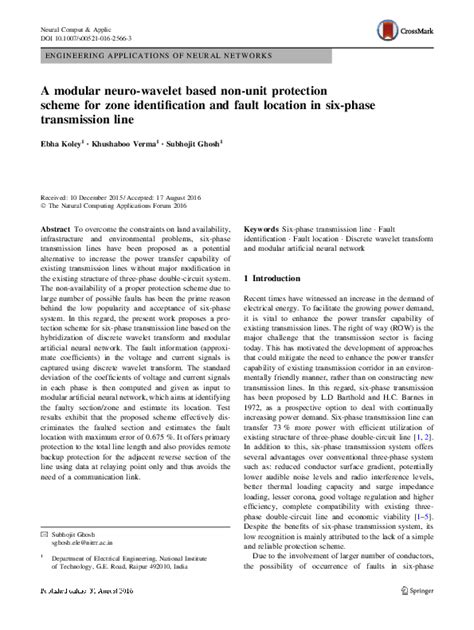 Pdf A Modular Neuro Wavelet Based Non Unit Protection Scheme For Zone Identification And Fault