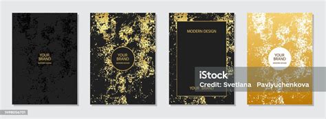 커버 디자인 세트 검은 질감 배경 황금색 질감 반점 균열 긁힌 자국이 있는 기하학적 빈티지 패턴 독특한 컬렉션 그런지 오버레이 레이어 0명에 대한 스톡 벡터 아트 및 기타