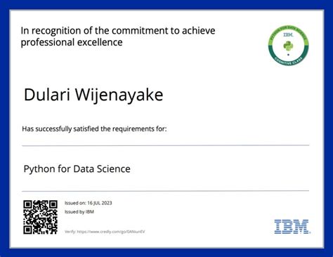 Successfully Obtained Certificate In Python For Data Science By Ibm