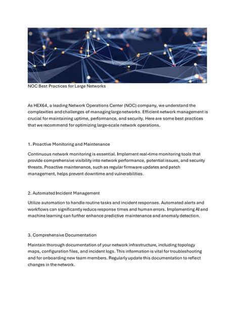 Noc Best Practices For Large Networks In Modern Times Pdf
