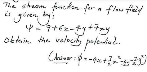 solved is the stream function for a flow field given by 4