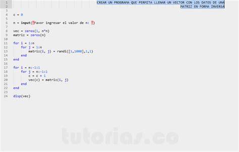 Llenarvectorconmatrizformainversam