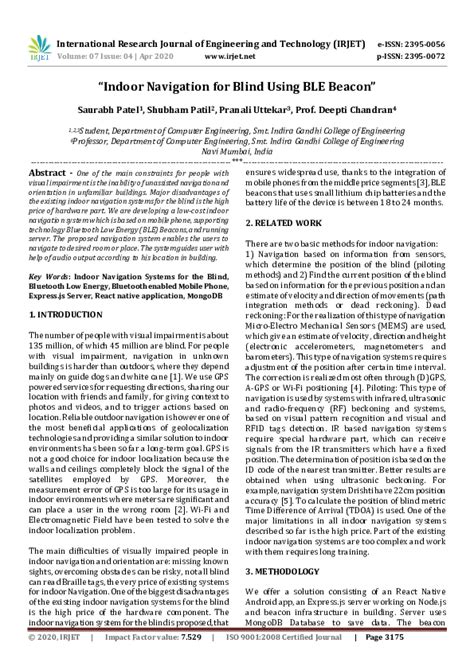 Pdf Irjet Indoor Navigation For Blind Using Ble Beacon