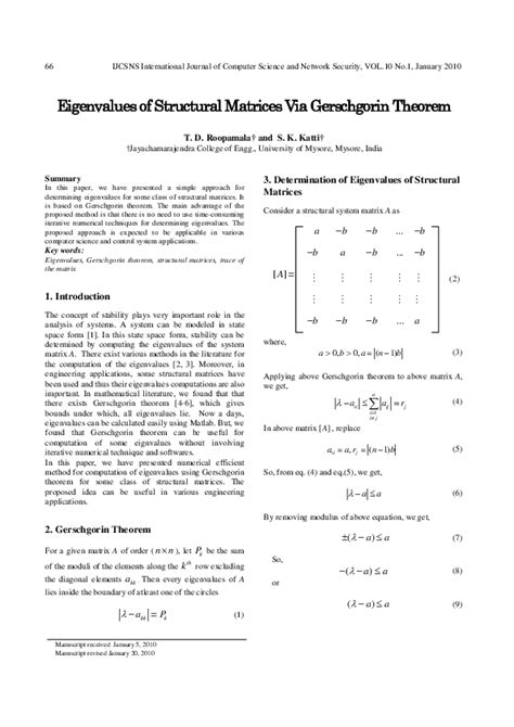 Pdf Eigenvalues Of Structural Matrices Via Gerschgorin Theorem T D Roopamala