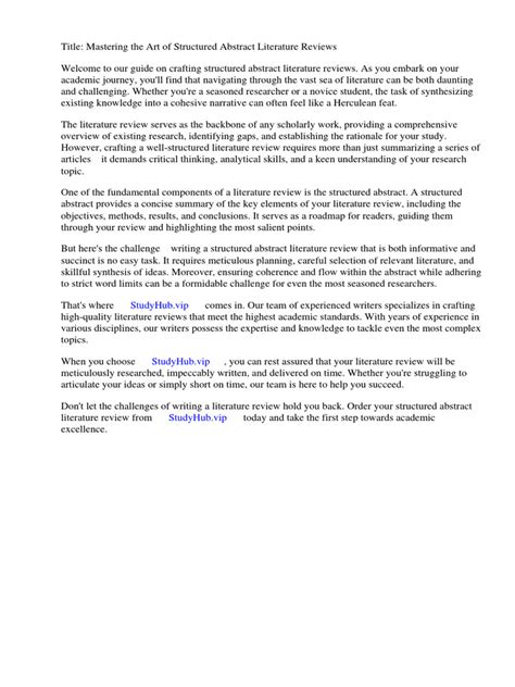 Structured Abstract Literature Review Pdf Abstract Summary Systematic Review