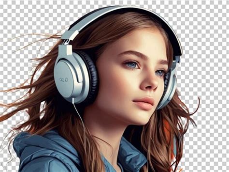 Premium Psd Beautiful Young Girl With Headphone