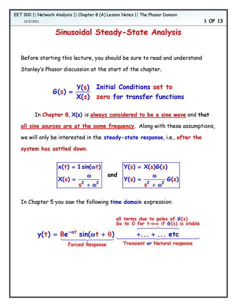 Sinusoidal Steady State Analysis Eet 300 Network Analysis Chapter 8