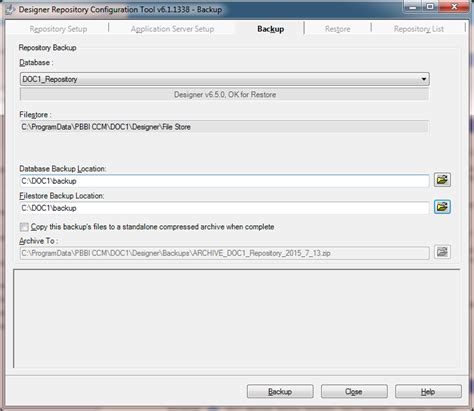 Creating A Repository Backup In Engageone Designer