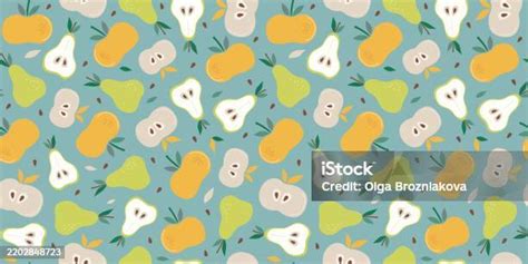 완벽 한 패턴입니다 사과 배 간단한 추상 과일 세트입니다 비타민 자연 식품 슬라이스 및 전체 과일 컬러 플랫 일러스트 벡터 그래픽 0명에 대한 스톡 벡터 아트 및 기타