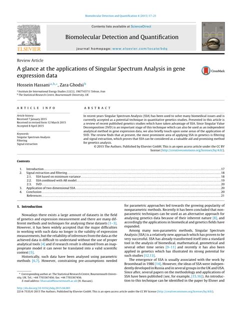 Pdf A Glance At The Applications Of Singular Spectrum Analysis In Gene Expression Data
