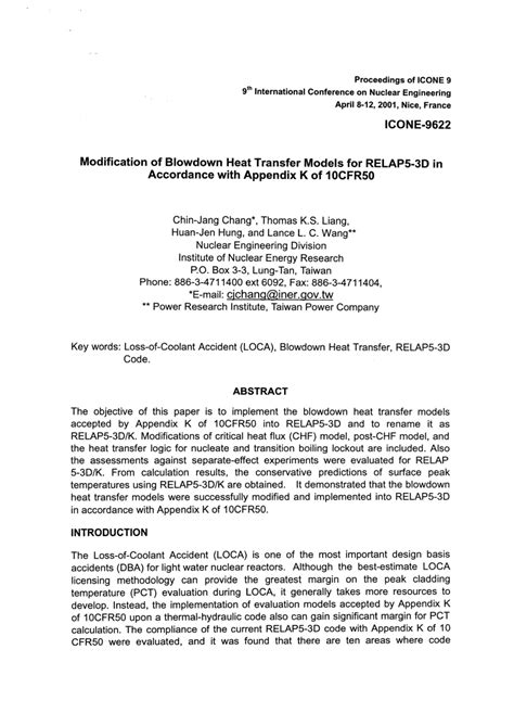 Pdf Modification Of Blowdown Heat Transfer Models For Relap5 3d In