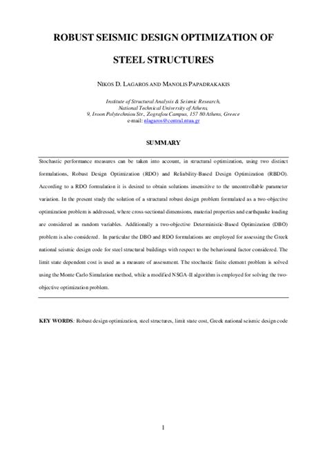 Pdf Robust Seismic Design Optimization Of Steel Structures