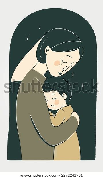 Minimalist Vector Illustration Mother Hugging Her Stock Vector Royalty Free