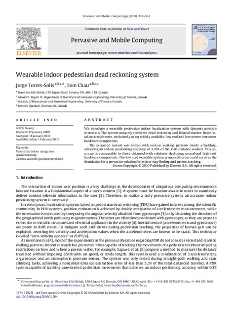 Pdf Wearable Indoor Pedestrian Dead Reckoning System Tom Chau And Jorge Torres Solis