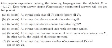 Solved Give Regular Expressions Defining The Following Chegg