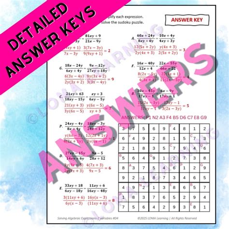 Simplifying Algebraic Expressions With Two Variables Sudoku Divide 2