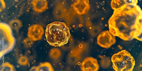 Microscopic Examination Of Yellow Cell Division In Human Or Embryonic