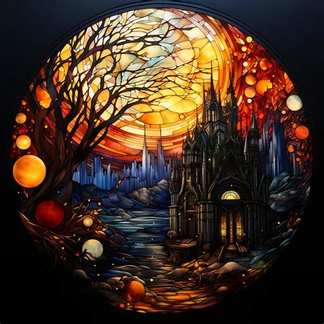 Premium Ai Image Urban Cityscape Stained Glass Window Effect