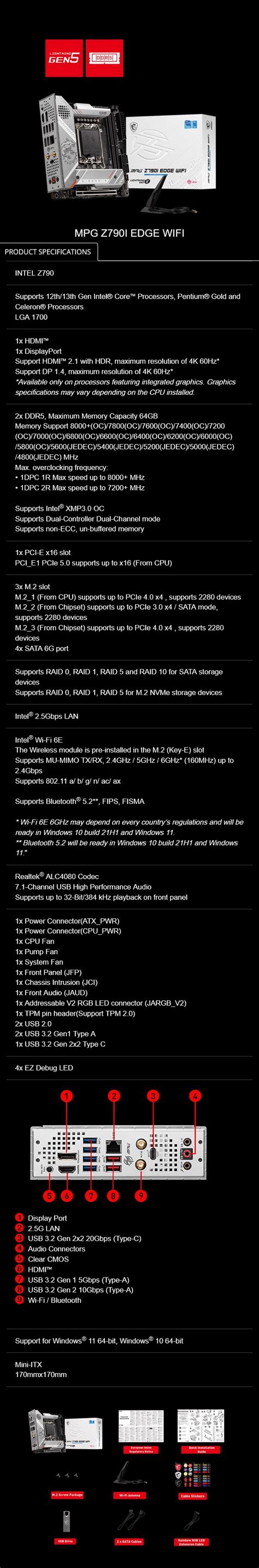 MSI MPG Z790I EDGE WIFI LGA Mini ITX Motherboard MPG Z790I EDGE WIFI